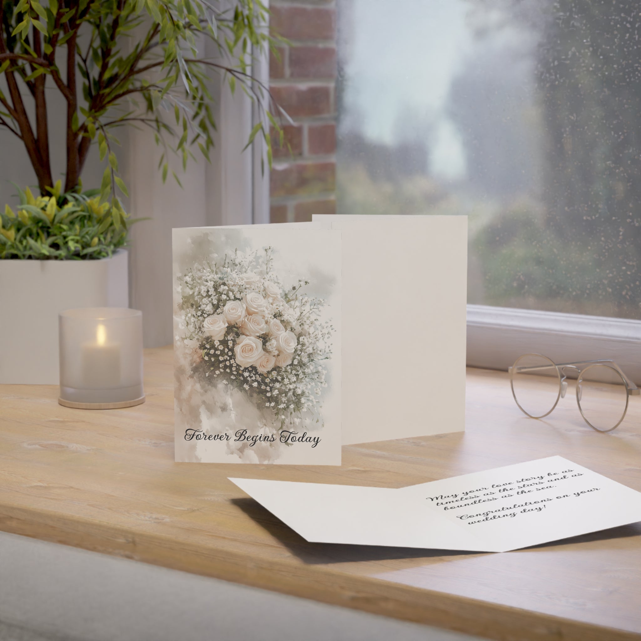 Elegant Wedding Card with Romantic Floral Design - "Forever Begins Tod ...