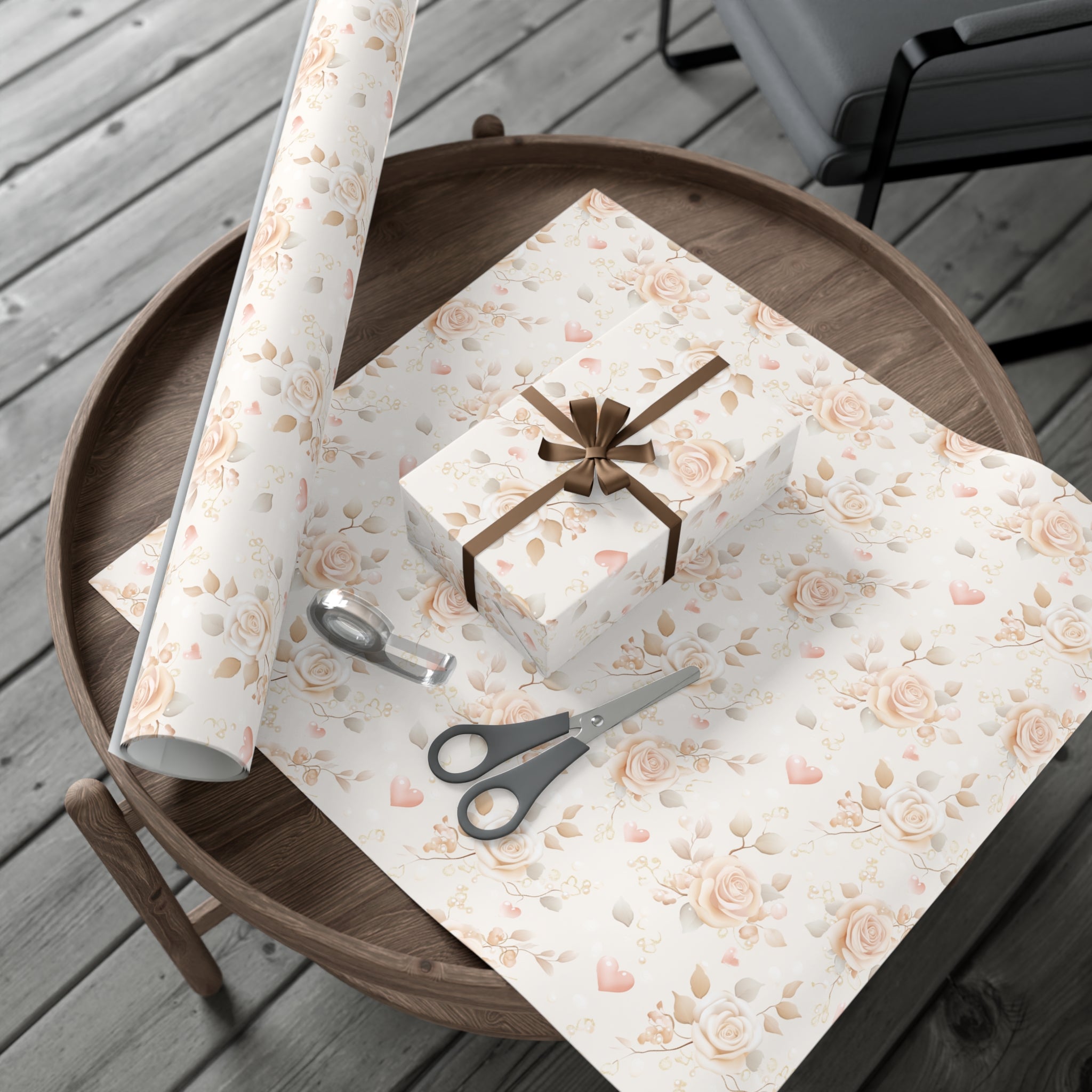 Elegant Ivory Rose & Pearl Gift Wrap - Romantic Floral Wrapping Paper ...